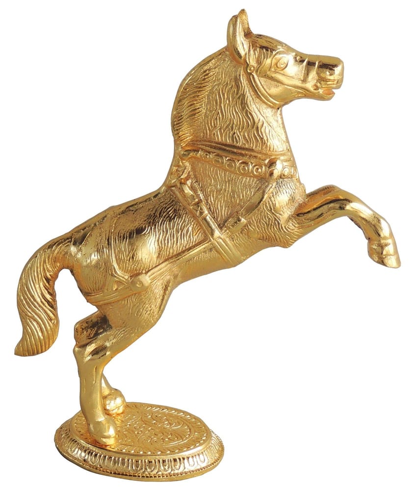 Aluminium Showpiece Horse Standing Gold Statue - 8.2*3.2*10 Inch (AS223 G)