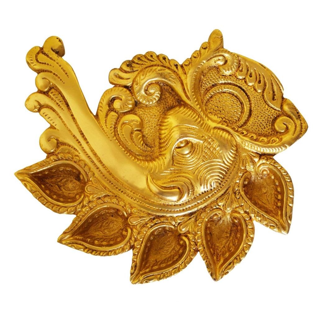 Brass Elephant Face Conch Shape Deepak 5 Wicks - 8*1*7 inch (BS1187 A)